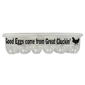 Plastic Egg Storage Containers with Lids and Custom Messages designed to make you smile! Great Gift! (Good Eggs come from Great Cluckin')