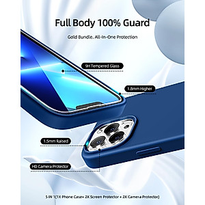 JTWIE [5 in 1 for iPhone 13 Pro Max Case, with Screen Protector and Camera Lens Protector, [Microfiber Lining] Slim Silicone Protective Phone Case(Navy Blue)…