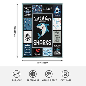Shark Blanket Super Soft Warm Shark Fleece Throw Blanket Cozy Fluffy Just a Girl Who Loves Sharks Lightweight Flannel Gifts Blankets for Kids Adults 80"X60"