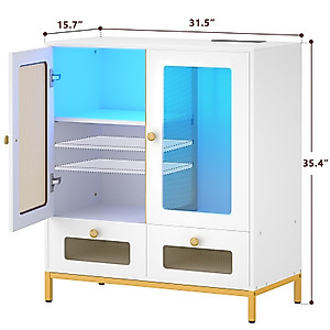 Sideboard Buffet Cabinet with Storage, Wine Bar Cabinet with Power Outlet & LED Light, Kitchen Storage Cabinet with Drawers, Liquor Coffee Bar Cupboard Buffet Table for Dining Room, White