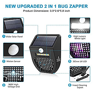 Bug Zapper Outdoor 2 Pack, RECHOO Upgraded 2-in-1 Solar Bug Zapper Mosquito Zapper Killer, Motion Sensor Outdoor Lights with 3 UV Lights, Waterproof Solar Powered Fly Zapper Killer Trap for Outdoor