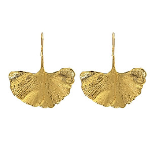Ginkgo Leaf Earrings for Women, Cute Leaf Plant Earrings for Womens, Gold Flower Petal Dangle Earrings Hypoallergenic, Golden Flower Floral Leaf Statement Drop Earrings, Fall Leaf Bohemian Earrings