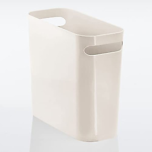 mDesign Slim 5.7 Litre Waste Bin - Waste Paper Bin with Integrated Plastic Carry Handles - Compact Waste Bin for Bathroom, Kitchen or Office - Cream