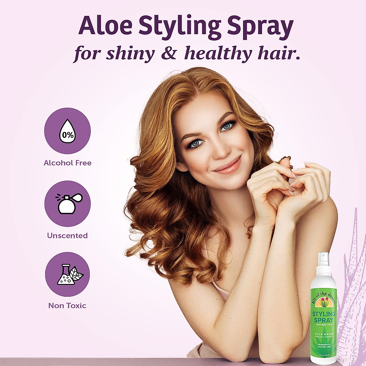 Lily Of The Desert Natural Hold Aloe Vera Hair Spray for All - Unscented, Alcohol-Free, Non-Aerosol, 8 Fl Oz