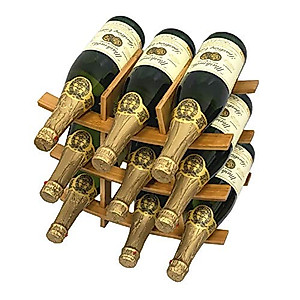 DECOMIL 9 Bottle Samurai Style Stackable Modular Wine Rack Wine Storage Rack Solid Bamboo Wine Holder Display Shelves, Wobble-Free (9 Bottle Capacity - Samurai Style Capacity)
