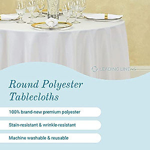 Sparkles Make It Special Leading Linens 10-pcs 108" Inch Round Polyester Cloth Fabric Linen Tablecloth - Wedding Reception Restaurant Banquet Party - Machine Washable - White