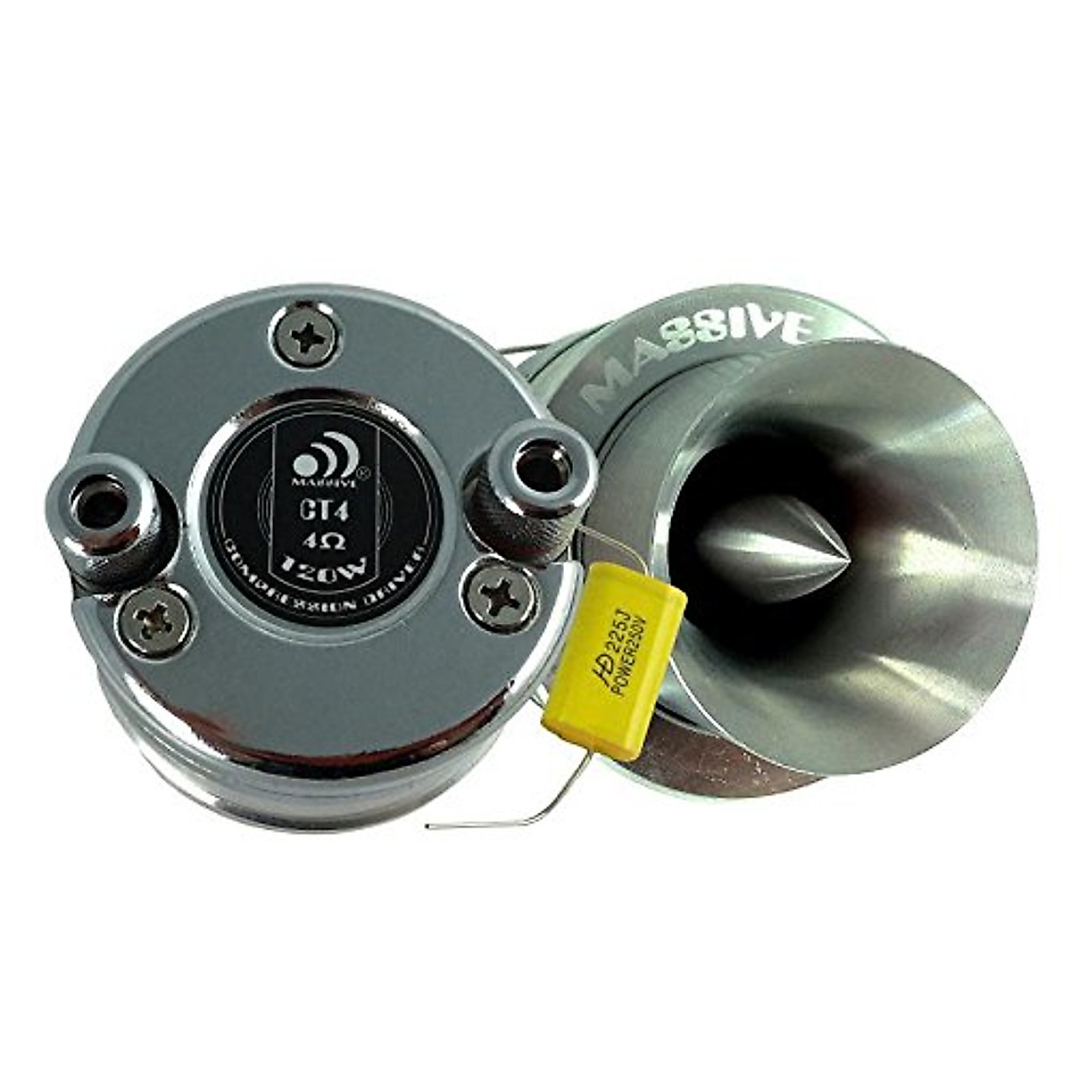 Massive Audio CT4-1 Inch / 25.5mm, 120 Watts Max, 30 Watts RMS. 100dB, 4 Ohm, Neodymium Tweeter - Super Bullet Tweeter Speaker for Cars (Sold Individually)