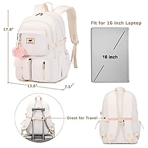 LXYGD Laptop Backpack 15.6 Inch Kids Elementary Middle High School Bag College Backpacks Anti Theft Travel Back Pack Large Bookbags for Teens Girls Women Students (Off-white)