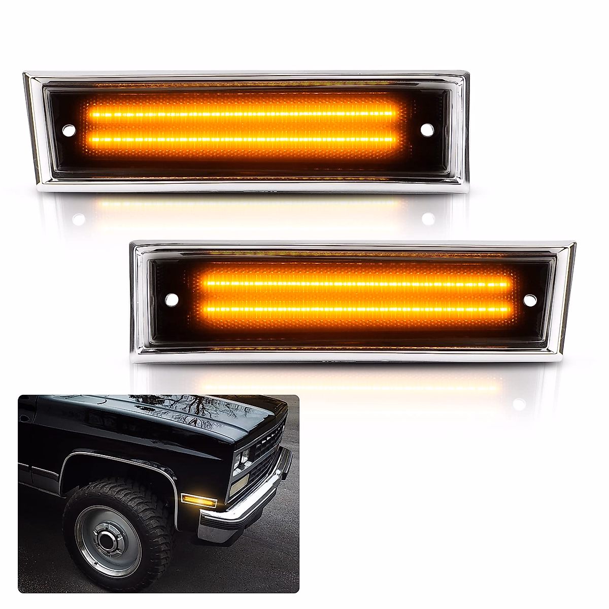 Bestview LED Side Marker Lights Compatible with 1981-1991 Chevy C10 C20 C30 GMC C1500 C2500 Suburban Blazer Jimmy, Driver & Passenger Side, Smoked Lens