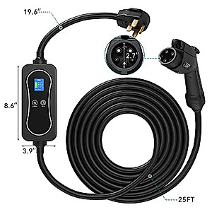 YITAHOME EV Charger Level 2 Delay 240V 32A Portable Electric Vehicle Charger with 25ft Extension Cable NEMA 14-50 Plug with J1772 EVs