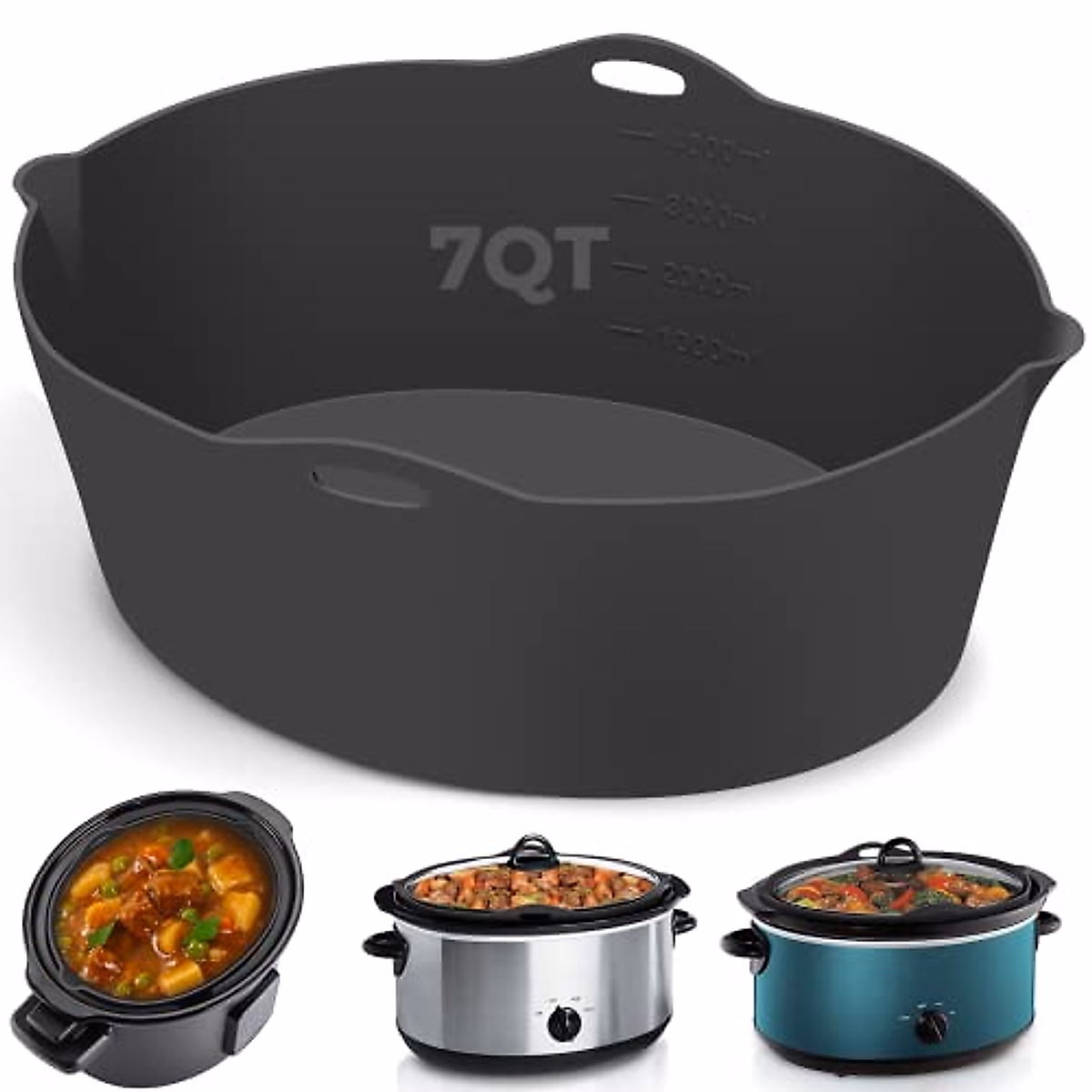 Buauty Crock Pot Liners Fit 7 Quart Oval Crockpots, Food-grade Silicone Large Size Slow Cooker Liners Leakproof & BPA Free & Dishwasher Safe & Reusable Liner Instead of Disposable Crock Pot Liner(7Quart)