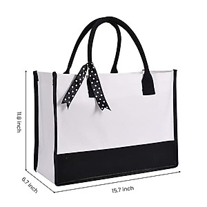 Aduewik 8 Pack Canvas Tote Bags Initial Classic Black and White Present Bag Personalized Canvas Beach Bag for Wedding, Birthday, Beach, Holiday