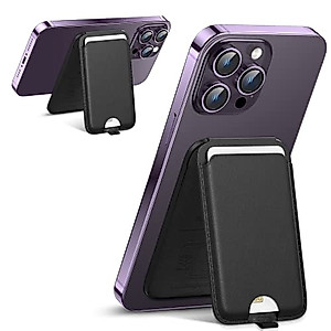 Facbiny Leather Magsafe Wallet Card Holder Stand, Compatible with iPhone 15/15 Pro/15 Plus/15 Pro Max/14/14 Plus/14 Pro/14 Pro Max and 13/12 Series, Not Compatible with 13/12 Mini, Black