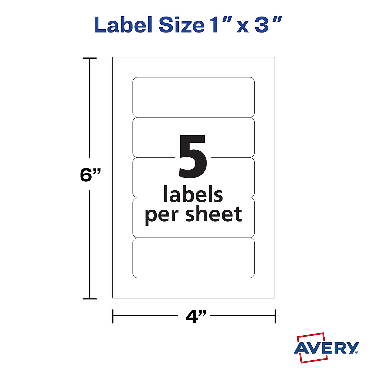Avery Removable Print/Write Labels, 1 x 3 Inches, White, Pack of 250 (5436)