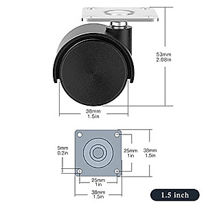 1.5 Inch Furniture Caster Wheels, Plastic Casters Set of 4, Plate Swivel Nylon Small Casters for Carts, Furniture, Baby Bed, Kitchen, Cabinet, Table (With Stainless Steel Screws)