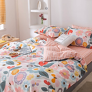 Floral Duvet Cover Twin, 100% Cotton 3 pcs Twin Flower Bedding Set, Garden Reversible Duvet Cover, with Zipper Closure, Breathable (No Comforter)
