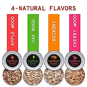 CREATIVECHEF Cocktail Smoker Kit，Old Fashioned Whiskey Smoker，Bourbon Smoker Kit，4 Flavors Wood Chips，Glass Dome And Wood Base（install LED light strips）