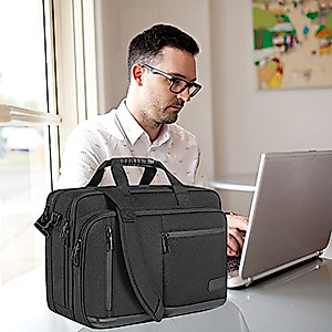 VANKEAN Laptop Briefcase for Men Women, 17.3 Inch Laptop Bag Water Repellent & Expandable Messenger Bag with Strap, Premium Shoulder Bag Womens Briefcase Computer Bag for Travel/Business, Black