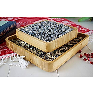 Penko Bamboo Pistachio Snack Bowl Double Dish Holder Bowl Pedestal and Sunflower Seed Nut Bowl with Shell Storage