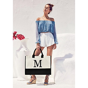 GASSDA Initial Canvas Tote Bag, Birthday Gifts For Women, Monogram Personalized Gifts For Women Mom Teachers Bridesmaids (M 3PCS)