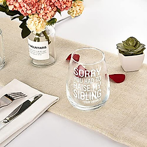 Waipfaru Sorry You Had to Raise My Sibling Stemless Wine Glass, Funny Mom & Dad Wine Glass, Gifts Idea for Mom & Dad Mother on Christmas Birthday Mother’ s Day Father’ s Day, Mom & Dad Gift, 15Oz