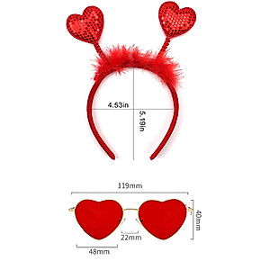 Ausejopeac Valentines Day Heart Headband Boppers Head and Heart Shape Sunglasses for Girls Women Valentine's Day Halloween Wedding Birthday Party Gift