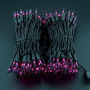 YULETIME Purple String Lights with Black Wire, Pack of 2 Strands 33 Ft 100 Count UL Certified Outdoor Halloween String Lights (Purple - Black Wire)