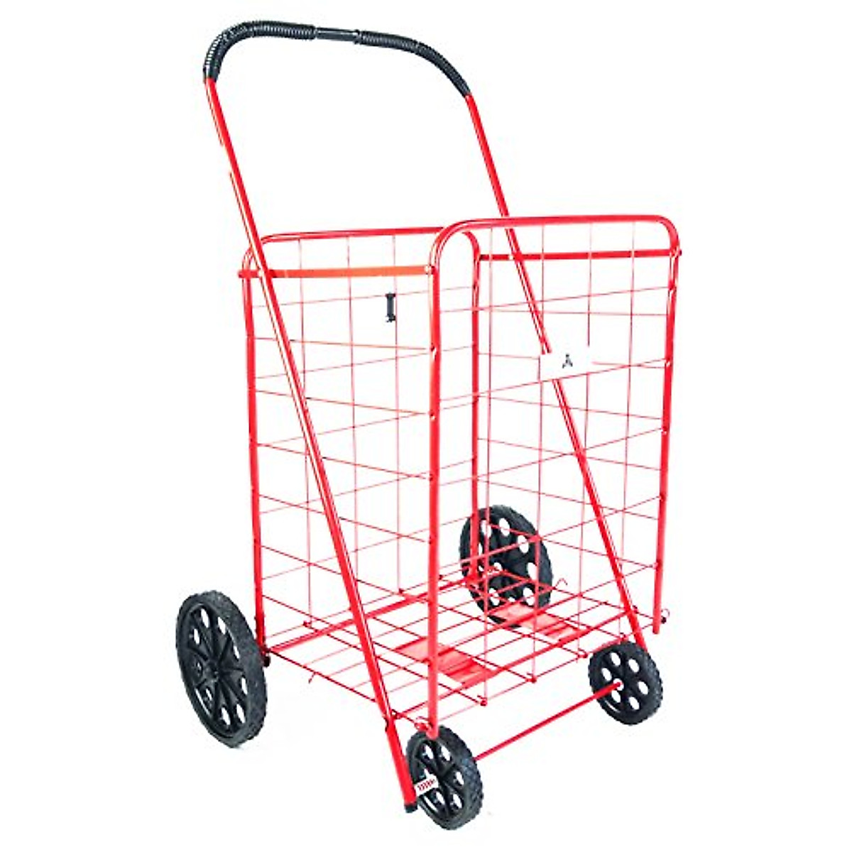 ATH Large Deluxe Rolling Utility / Shopping Cart - Stowable Folding Heavy Duty Cart with Rubber Wheels For Haul Laundry, Groceries, Toys, Sports Equipment, Red