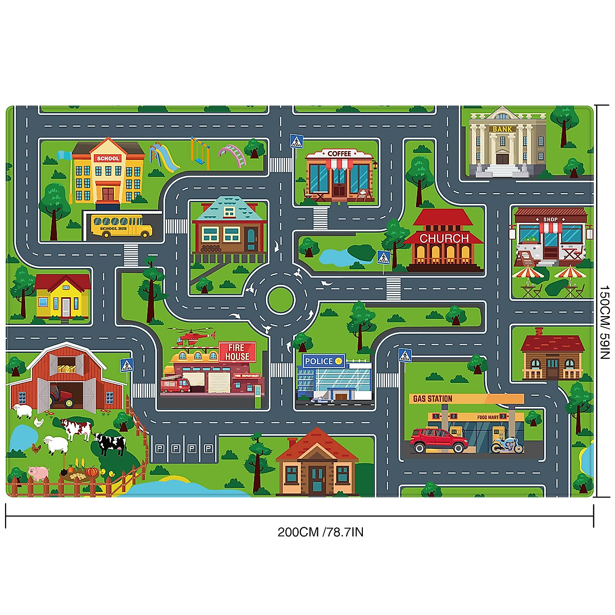 LTKOUGFAM Kids Carpet Playmat, Rug for Playroom, Mat, Kids Play Rugs Town City Road Map Rug, Extra Large Boys, Track Play Rug Bedroom, Living Room, 78.7X 59 Inch