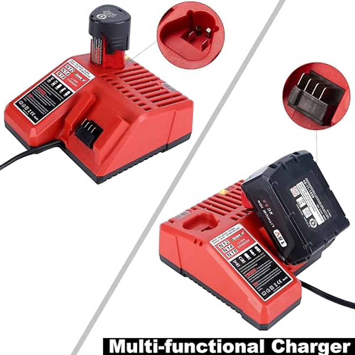 Swidan M12 & M18 Li-ion Battery Charger Replacement for Milwaukee M18 M12 XC 12V-18V 48-11-2420 48-11-2440 48-11-1820 48-11-1840 48-11-1850 48-11-2401 48-11-1890