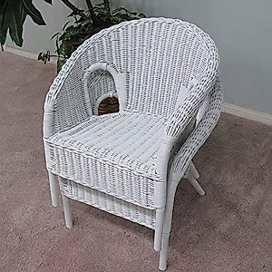 Real Authentic White Rattan & Wicker Stacking Chair for Kid Children (Set of 2)