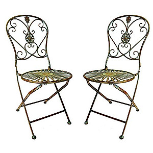 Westcharm Folding Metal Bistro Outdoor Chair for Outside Patio with Peacock Tail Motif, Set of 2