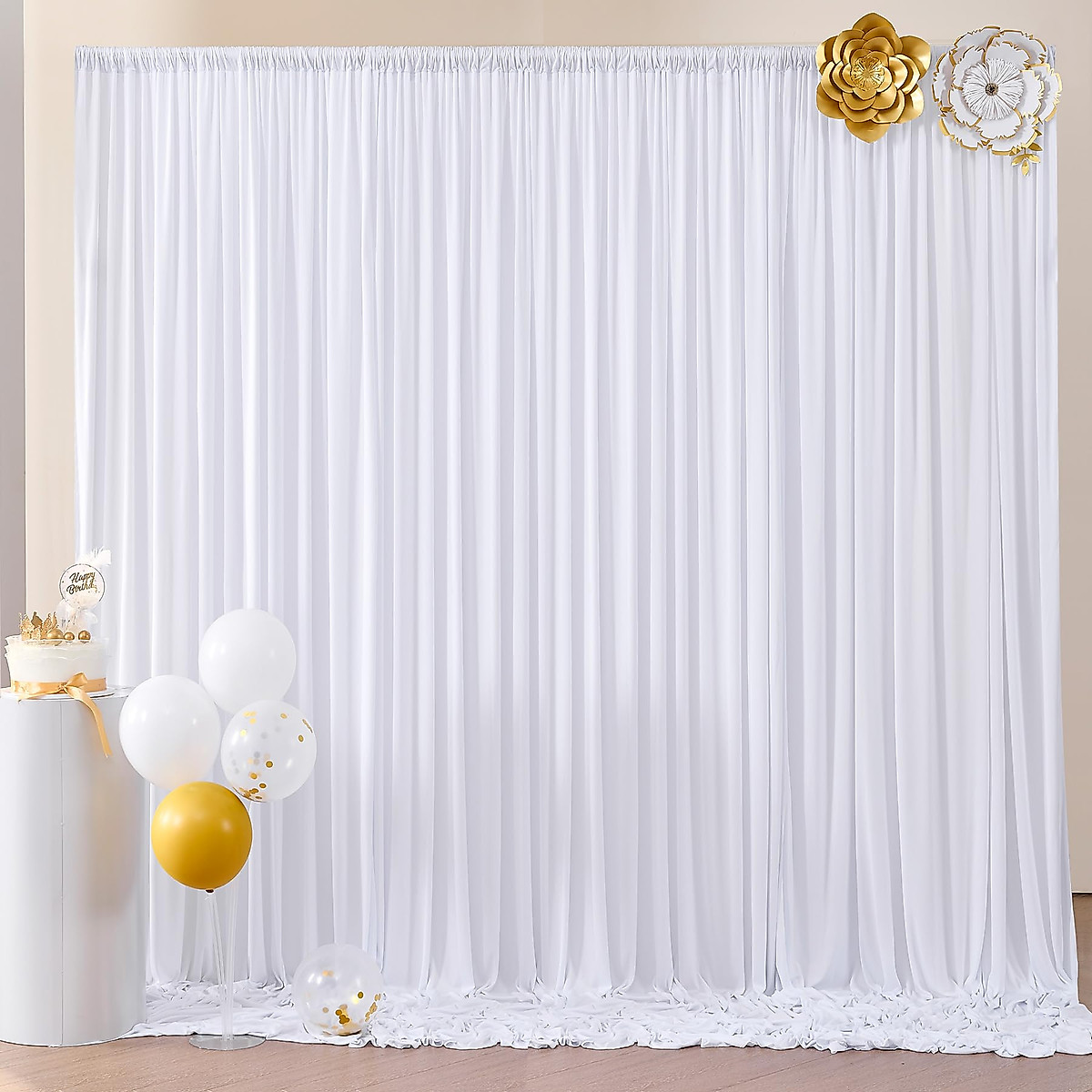 20ft x 10ft Wrinkle Free White Backdrop Curtains for Parties, Polyester Photo Backdrop Drapes 4 Panels 5x10ft for Wedding Graduation Birthday Party Photography Background