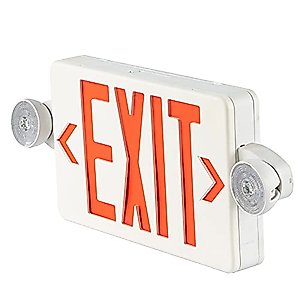 OSTEK Red LED Exit Sign with Emergency Light, Two LED Adjustable Head Emergency Exit Lights with Battery Backup, Dual LED Lamp ABS Fire Resistance UL-Listed 2Pack