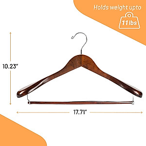 Wide Shoulder Wooden Hangers 6 Pack Non Slip Pants Bar, Smooth Finish Wood Suit Hanger for Men and Women Coat Hangers for Closet, Suit, 360° Swivel Hook, for Dress, Jacket, Heavy Clothes Hangers
