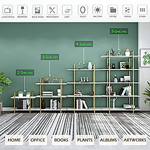 IOTXY 3-Tier Open Shelf Bookcase - Modern Freestanding Wooden Display Stand Unit with Metal Frame for Home and Office, Bookshelf, Gold White