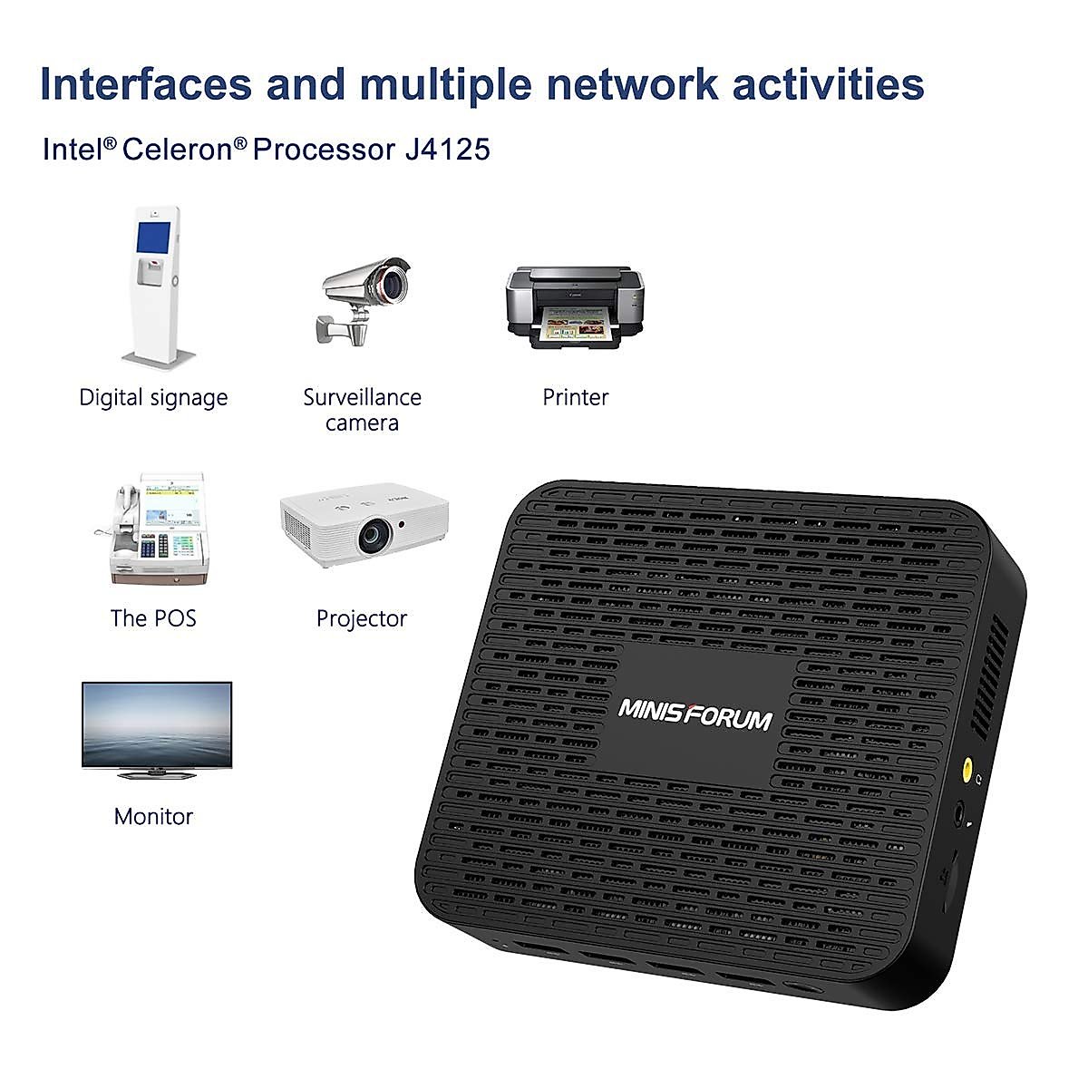MINISFORUM GK41 Mini PC 8GB DDR4 256GB SSD Celeron J4125(up to 2.7GHz), Quad Core, HDMI&DP 4K@60Hz Outputs, 1x Gigabit Ethernet, 4X USB 3.0, Dual Band WiFi, Support PXE Boot