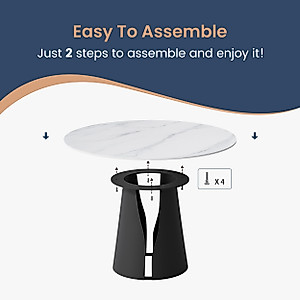 POVISON Round Dining Table for 4-6, Modern Dining Table Round 51" Matte Sintered Stone Tabletop with Solid Black Carbon Steel Pedestal, Circle Dining Table for Dining Room (Dining Table Only)