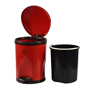 Xyskin Round Step Trash Can 2.6 Gallon, Red Plastic Bathroom Pedal Bin with Removable Inner Bucket, Small Garbage Can with Soft Close Lid