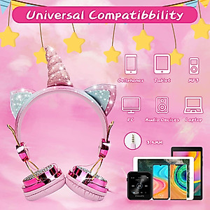 Kids Headphones, Snow Abonci Unicorn Wired Headset with Microphone Adjustable Headband, 3.5mm Jack and HD Sound Over Ear Headphones for School, Birthday, Party, Xmas, Unicorn Gifts