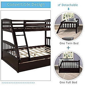 Solid Wood Twin Over Full Bunk Bed with Two Storage Drawers (Espresso)