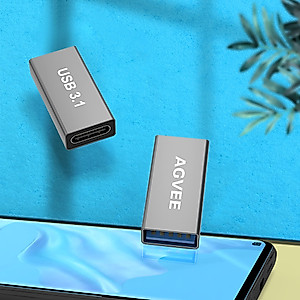 AGVEE [4 Pack USB-A 3.0 Female to USB-C Female Adapter, USB Type-C 3.1 Gen-1 Converter Coupler Extension Extender for MacBook Pro/Air, iPad Pro 2020 2018 Air 4, Samsung S20 S10 Note 20 10, Gray