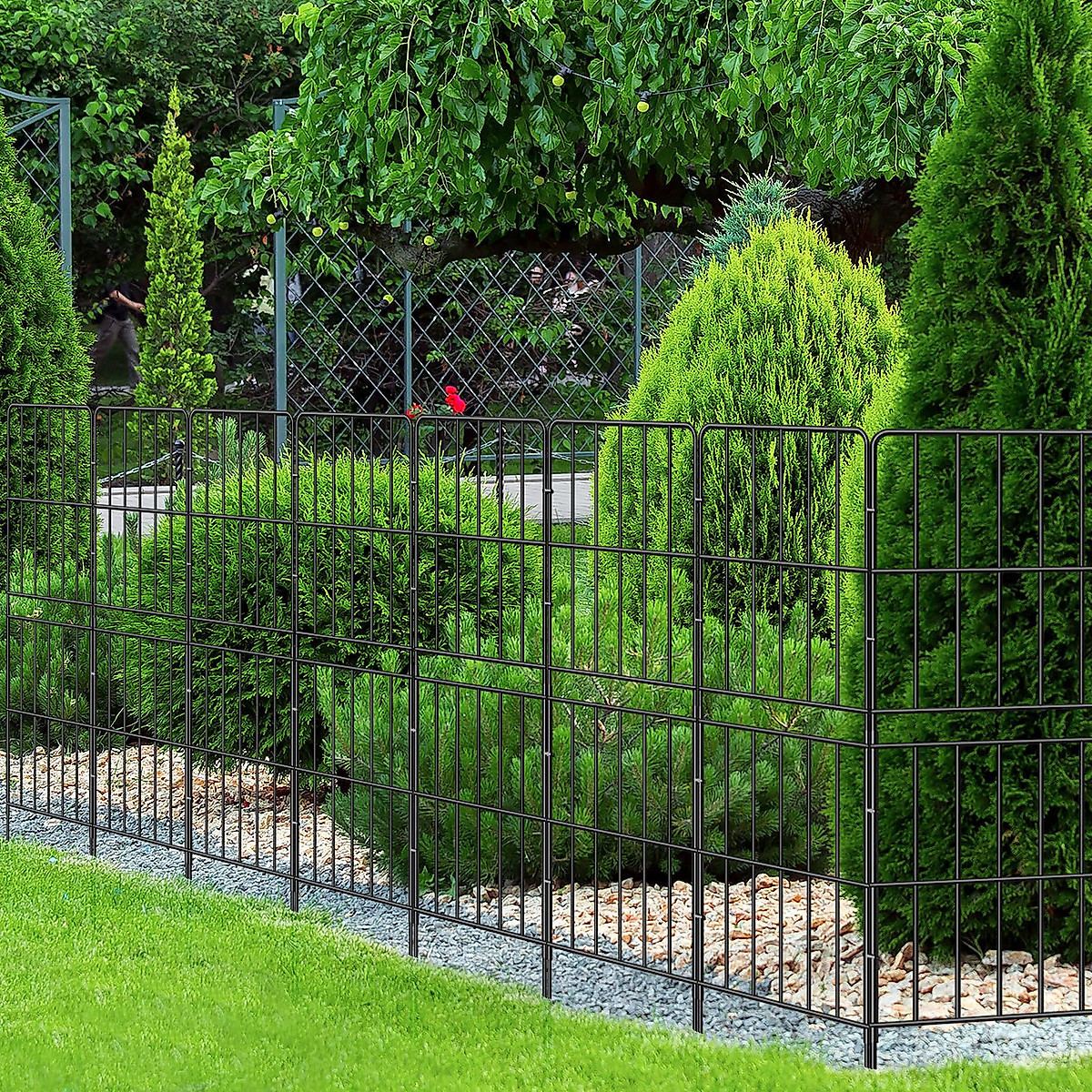 OUSHENG Decorative Garden Fence Fencing 10 Pack, 37.5in (H) x 10ft (L) Rustproof Metal Wire Panel Border Animal Barrier for Dog, Flower Edging for Yard Landscape Patio Outdoor Decor, Square