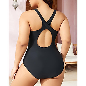 Tempt Me Black Women Athletic One Piece Swimsuits Sporty Racerback Bathing Suits Full Coverage Modest Swimwear M