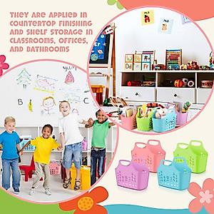 Nuogo 10 Pack Assorted Multicolor Basket with Handles Plastic Oval Carry Totes with Handles Caddy Multipurpose Organizer Reusable for Bathroom Dorm Communal Showers Kitchen School, 10.6" x 6" x 10"