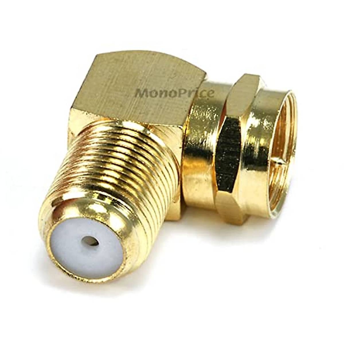 Monoprice 106775 F Type Right Angle Female to Male Adapter, Gold Plated