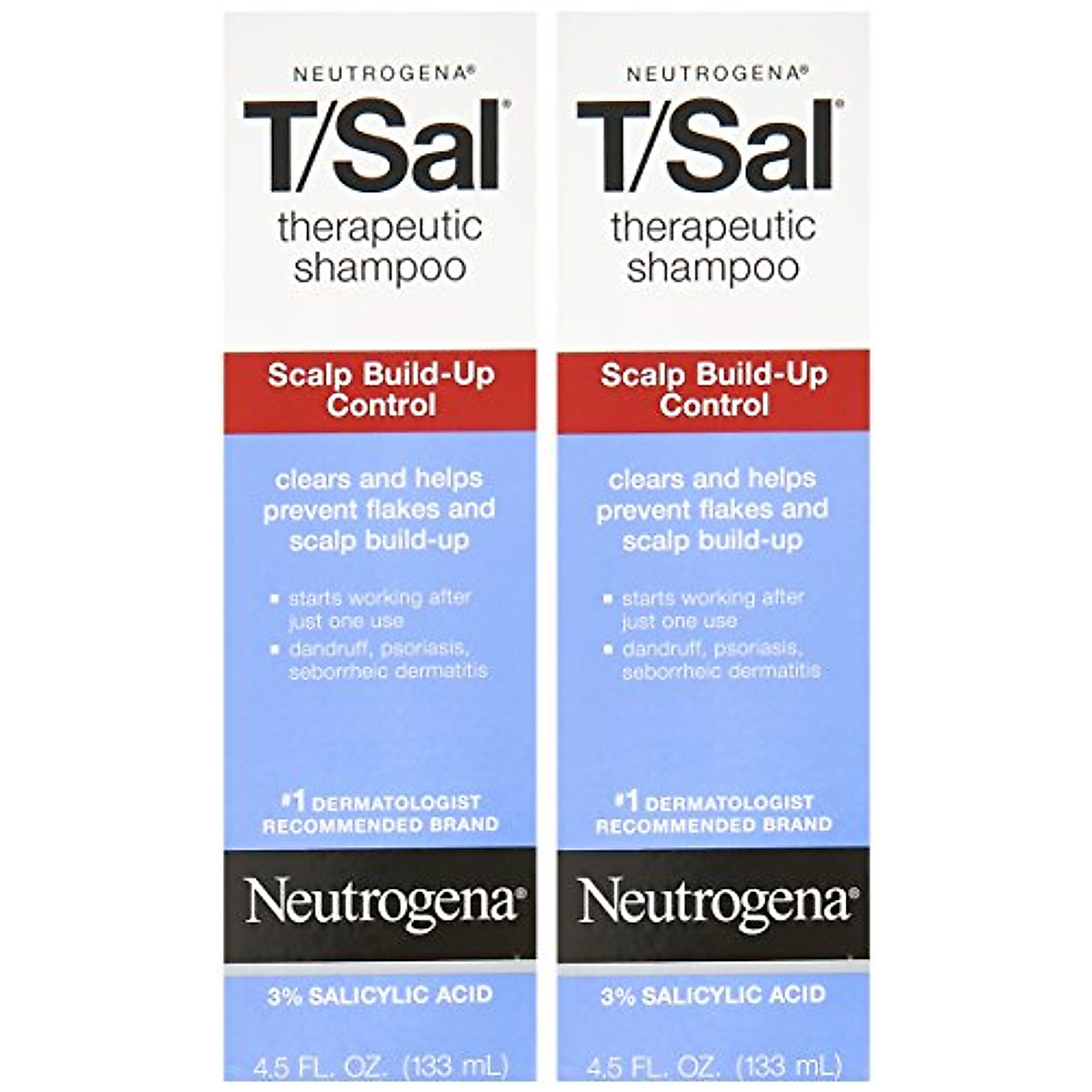 Neutrogena T/Sal Therapeutic Shampoo for Scalp Build-Up Control with Salicylic Acid, Scalp Treatment for Dandruff, Scalp Psoriasis & Seborrheic Dermatitis Relief, 4.5 fl. oz (Pack of 2)
