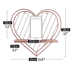 Afuly Floating Shelves Rose Gold Small Shelf Wall Mounted Metal Pink Heart Design Storage Romantic Love Shelf Bedroom Kitchen Bathroom Livingroom Unique Cute Nursery Room Decor