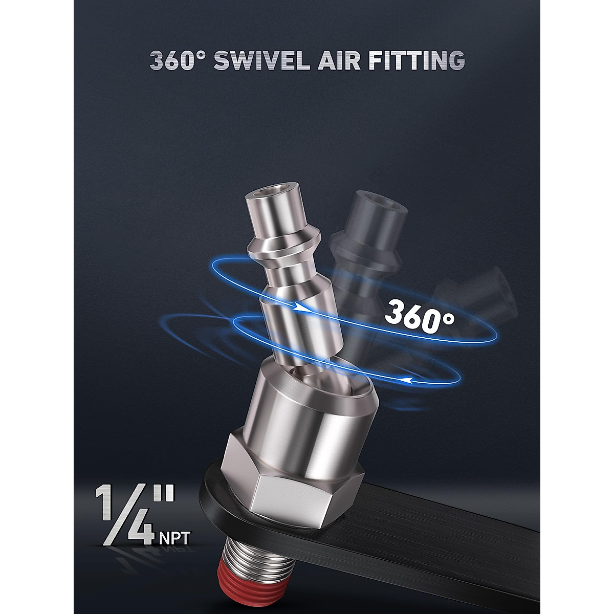 EVOULTES Pneumatic Tool Rafter Hook Hanger with 1/4 & 3/8 Inches Brass Air Fitting, 360° Swivel Lightweight Aluminum Air Tool Organizer Holder, L Shaped Hook for Air Nailer, Air Blow Gun