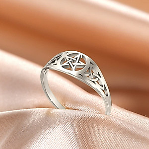 Dreamtimes Irish Knot Celtics Star Ring for Women Supernatural Pentagram Wicca Amulet Couple Rings Hamsa Fatima Hand Ring Vintage Religion Amulet Stainless Steel Jewelry Gifts (Knot Celtic, 20MM)